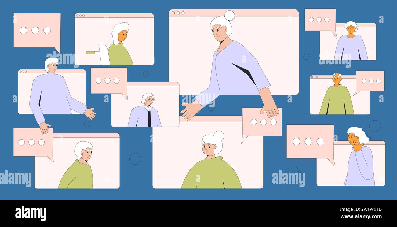 Senior citizen online community. Elderly men and women have a ...