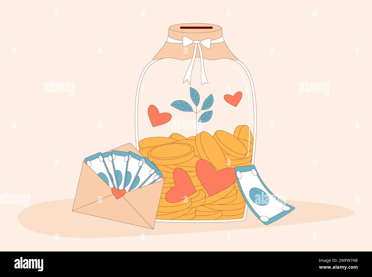 Donation concept. International charity day. Glass jar money with coins ...