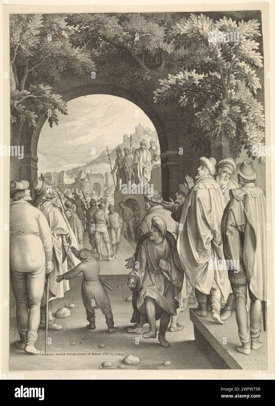 Ecce Homo, Nicolaes de Bruyn, 1632 print On a terrace, Pontius Pilatus ...
