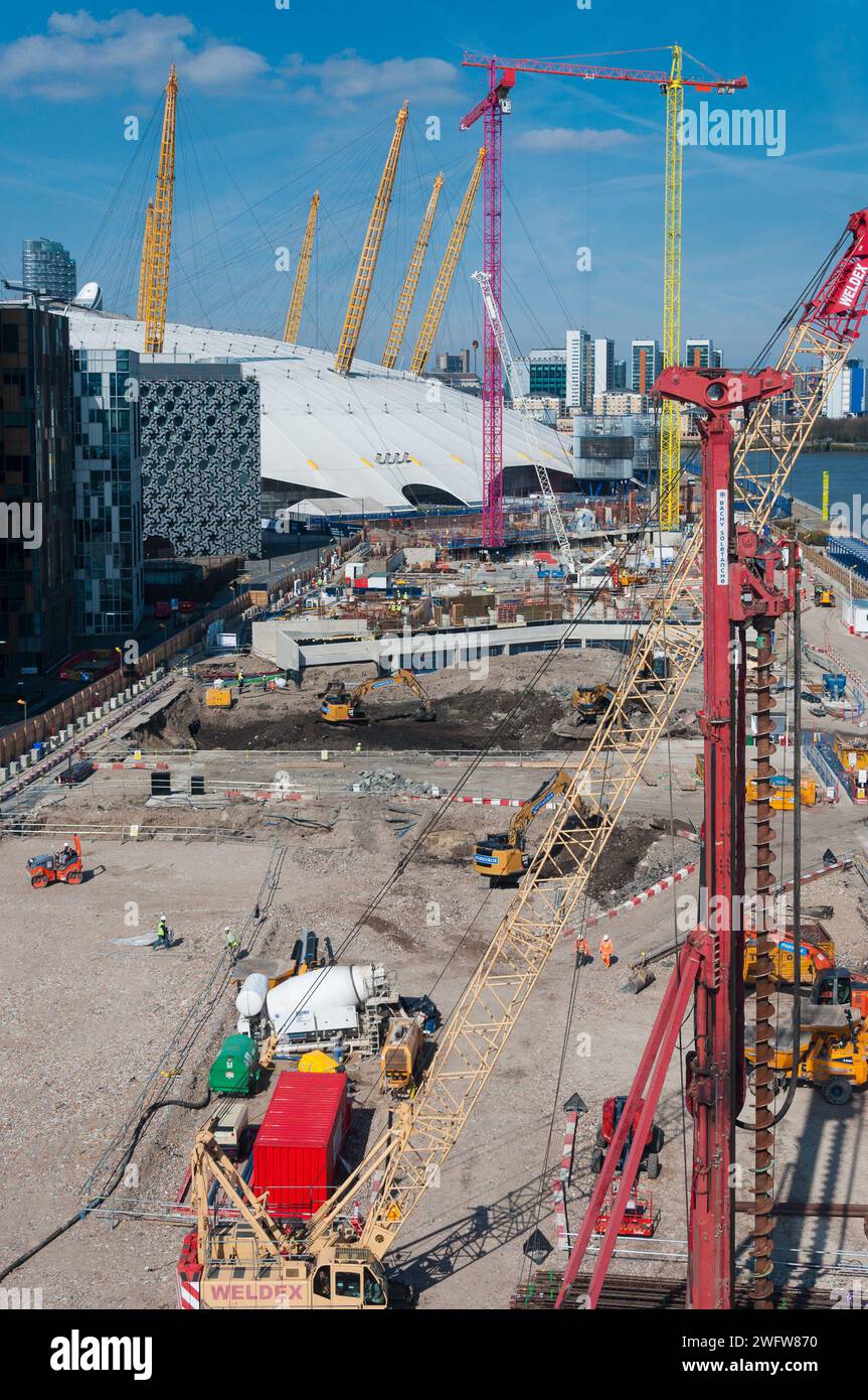 Birds eye view of construction site adjacent the O2 Arena (Millennium ...