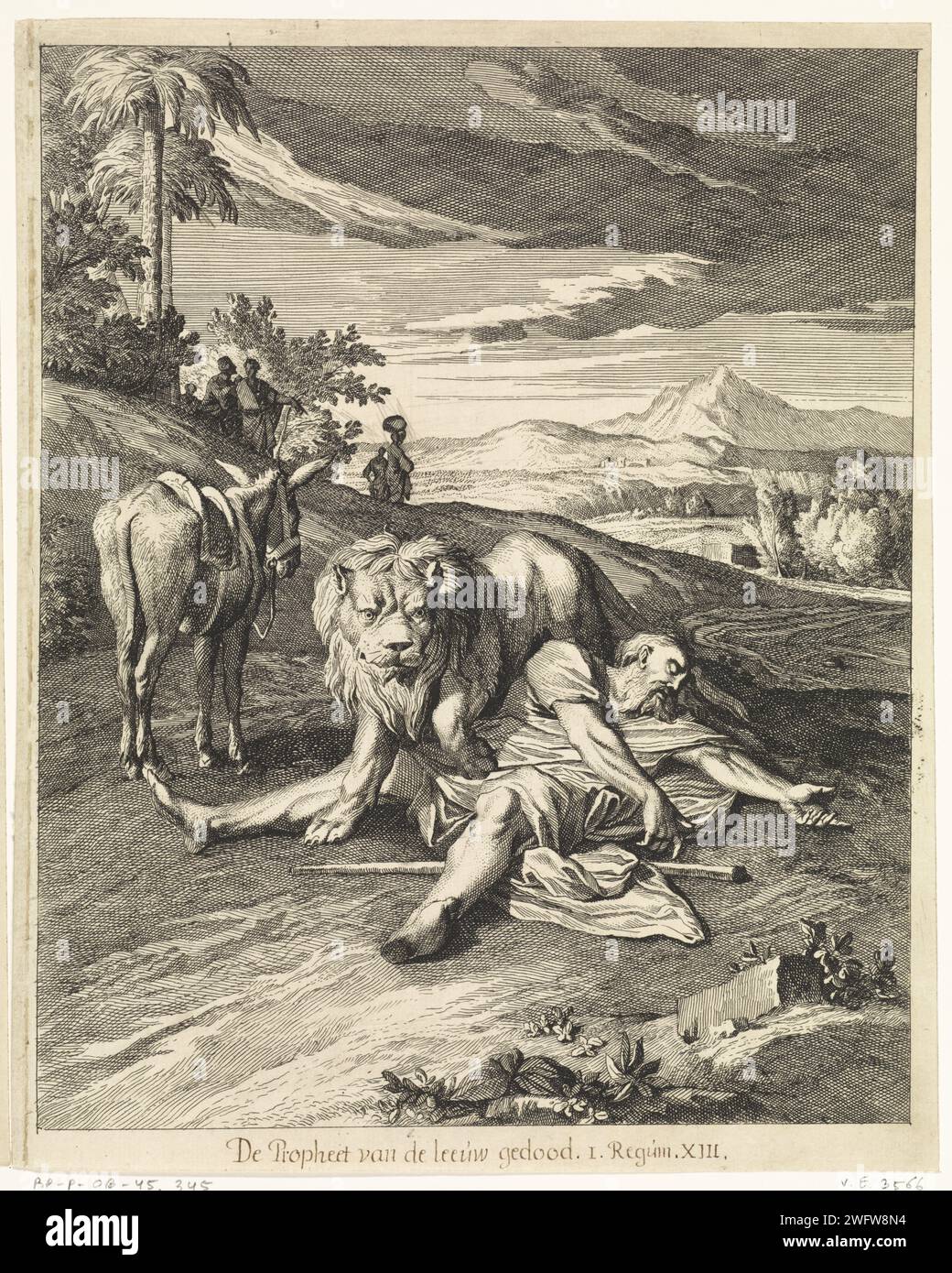 Punishment of the disobedient prophet, Caspar Luyken, 1708 print ...