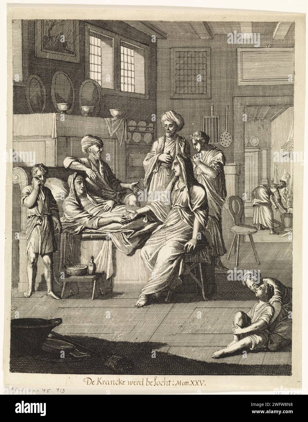 Visiting the sick, Caspar Luyken, 1708 print Nuremberg paper etching ...