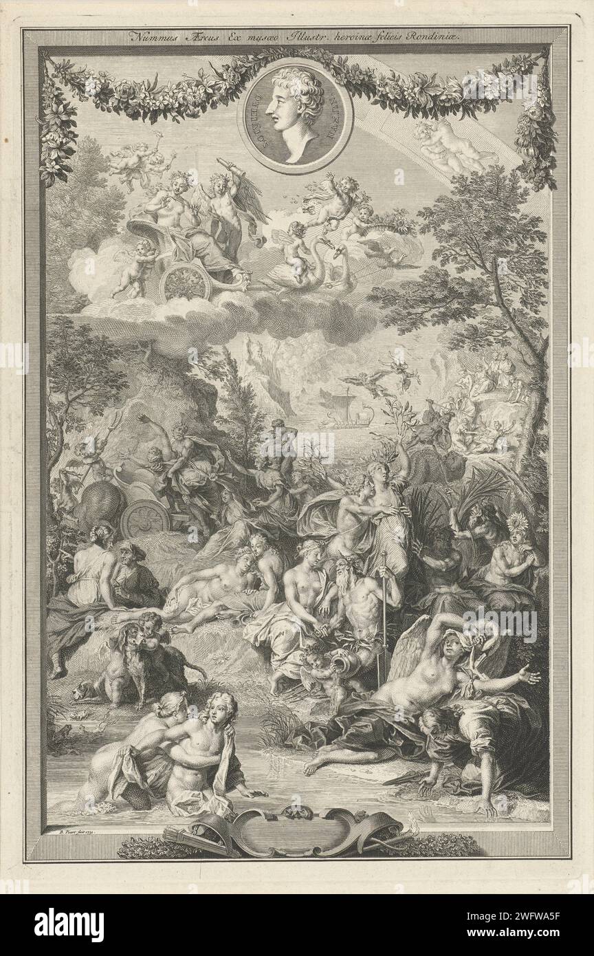 Allegorical title page with different scenes from the metamorphoses of ...