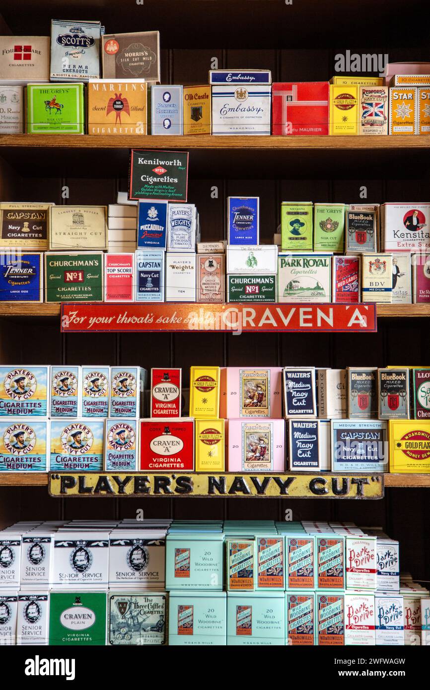 Cigarettes at a vintage tobacconists shop interior (A Preedy & Sons), a ...