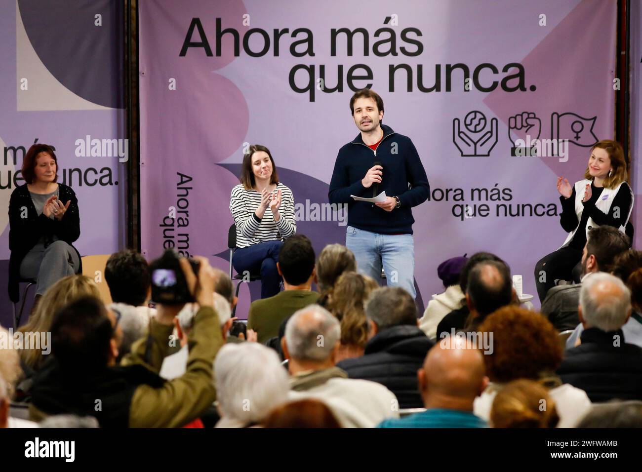 Podemos deputy, Javier Sanchez Serna (2l), speaks during the ...