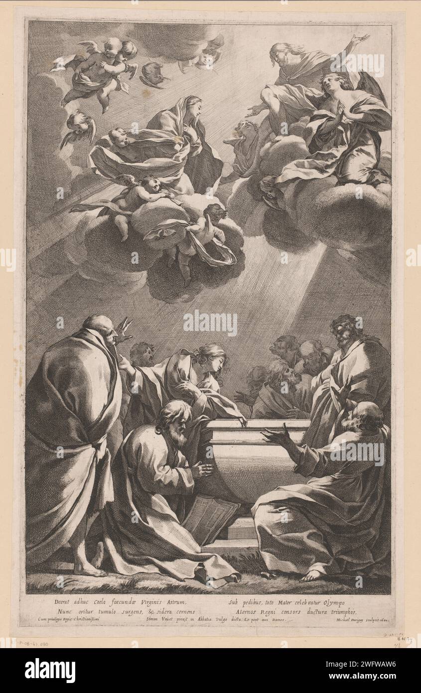 Ascension of Mary, Michel Dorigny, After Simon Vouet, 1640 print France paper engraving ...