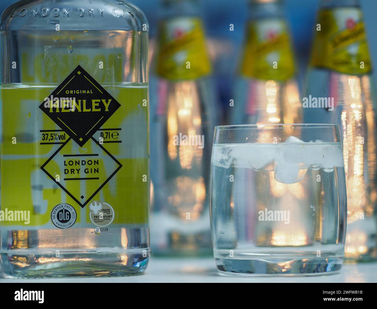 Passau, Germany - February 1, 2024: In this photoillustraition bottle ...