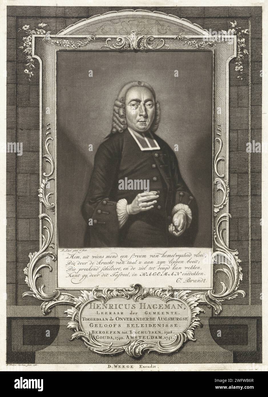 Portrait of the pastor Henricus Hageman, Pieter Louw, 1760 print The ...