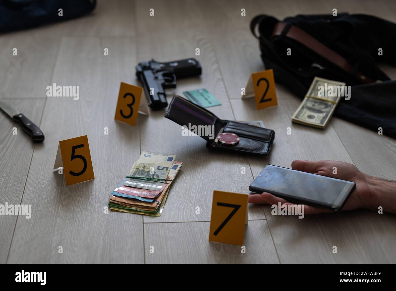 Crime scene with bullets on floor hi-res stock photography and images ...