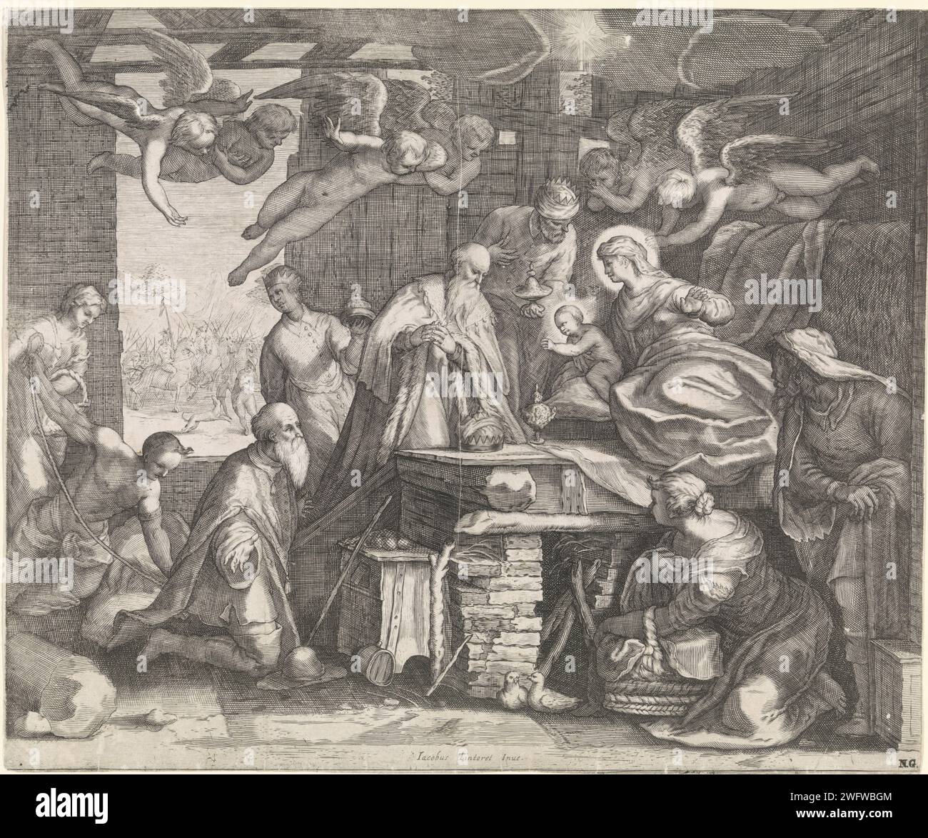 Worship of the kings with angels, Jacob Matham (workshop or), after ...