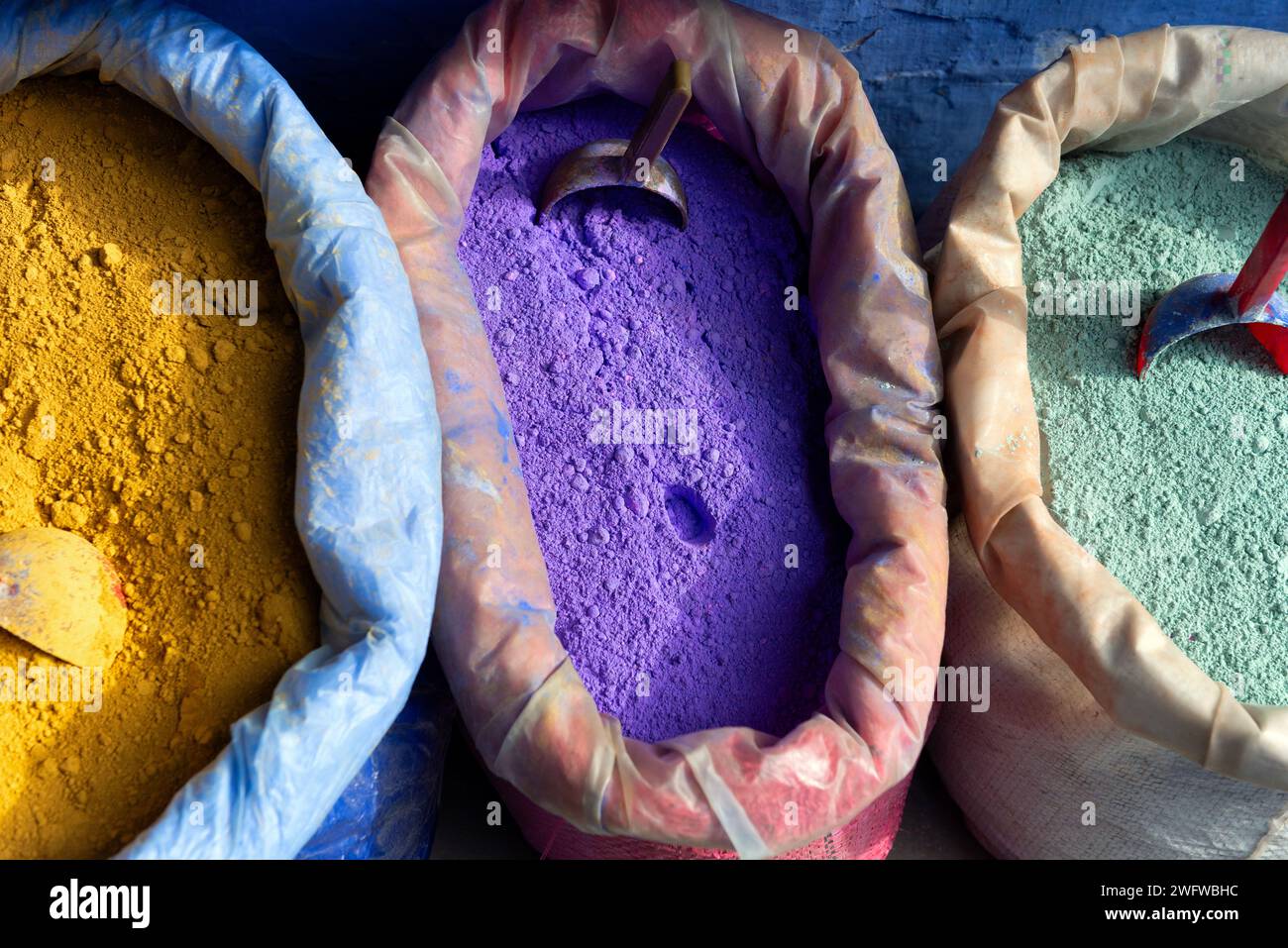 Sacks of colourful powdered pigments Stock Photo - Alamy