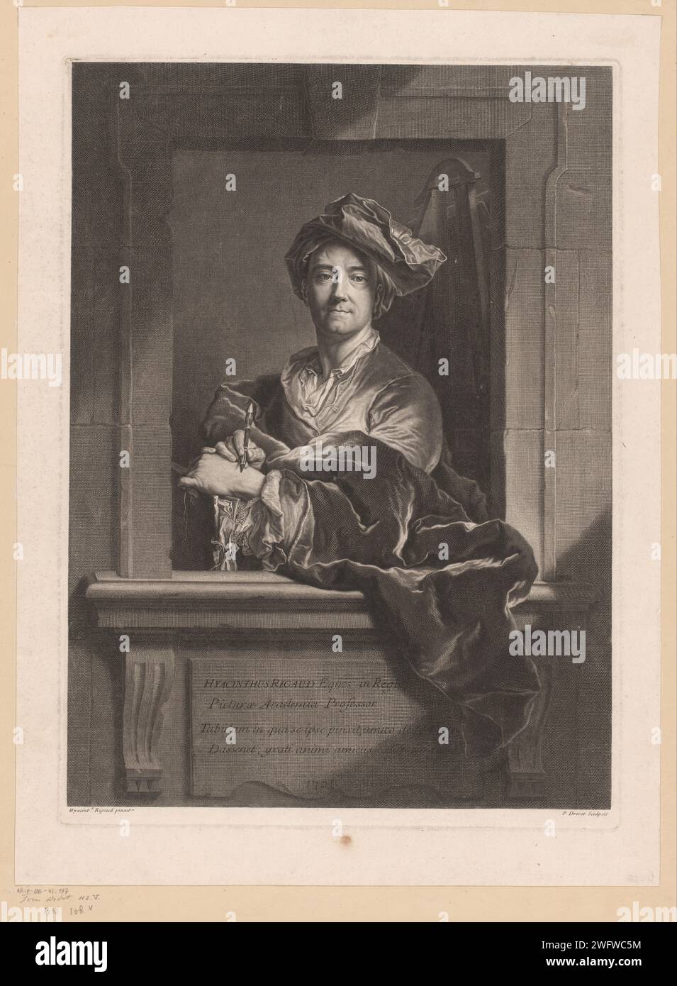 Portret van Hyacinthe Rigaud, Pierre Drevet, after Hyacinthe Rigaud ...