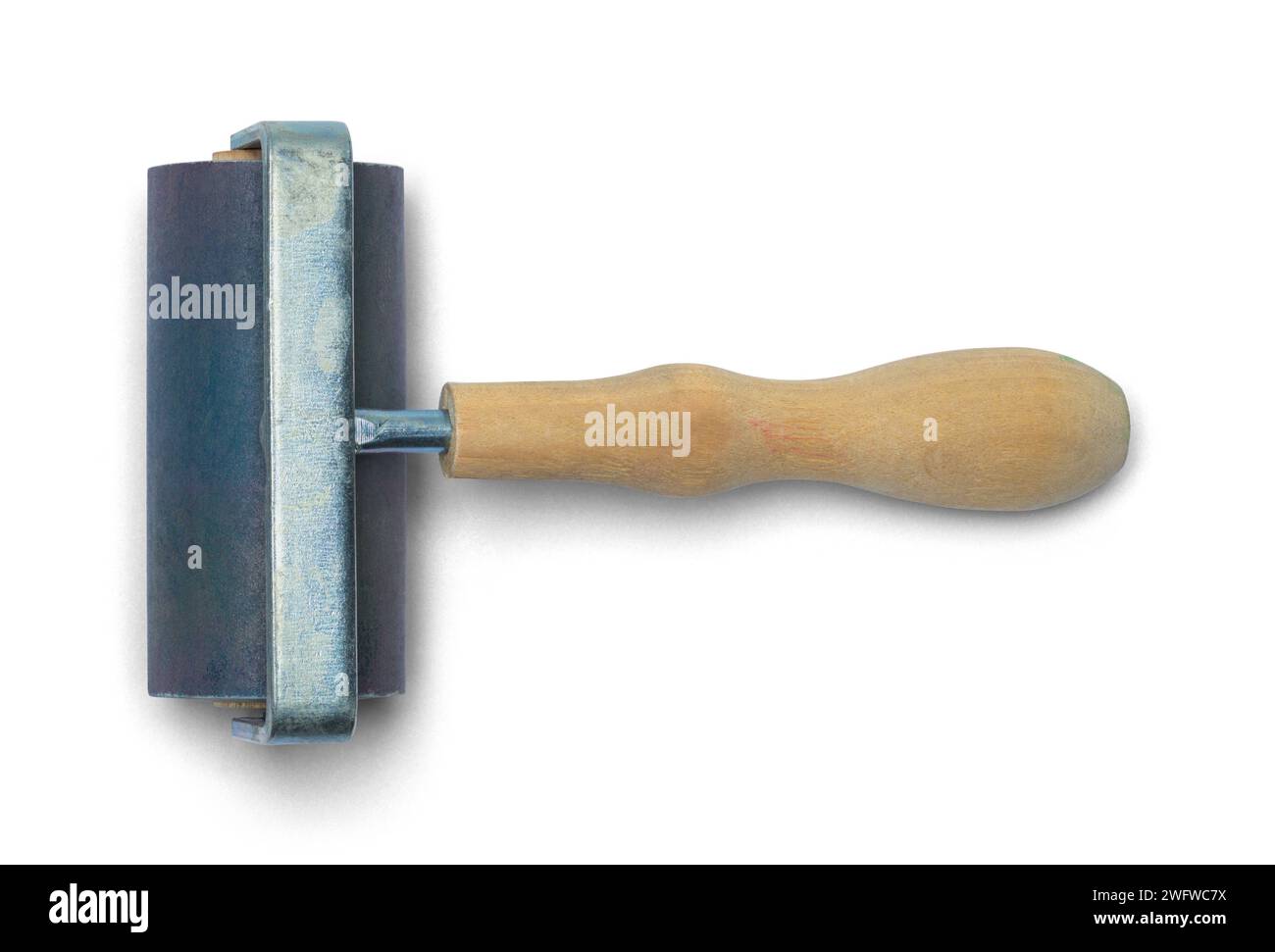 Old Print Making Roller Top View Cut Out on White Stock Photo - Alamy