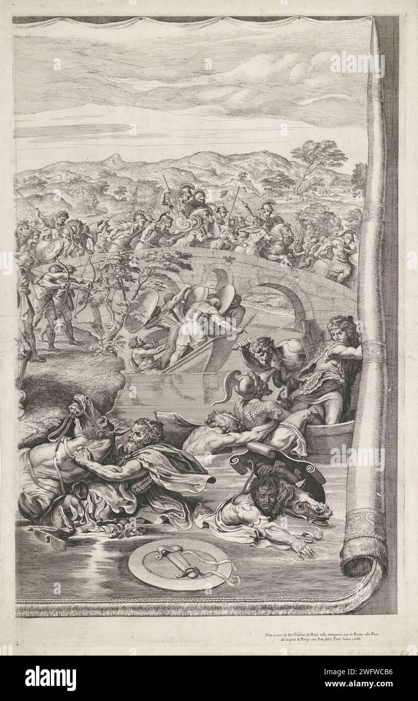 Battle of the Milvian bridge (right leaf), Pietro Aquila, After Giulio Romano, After Rafaël ...