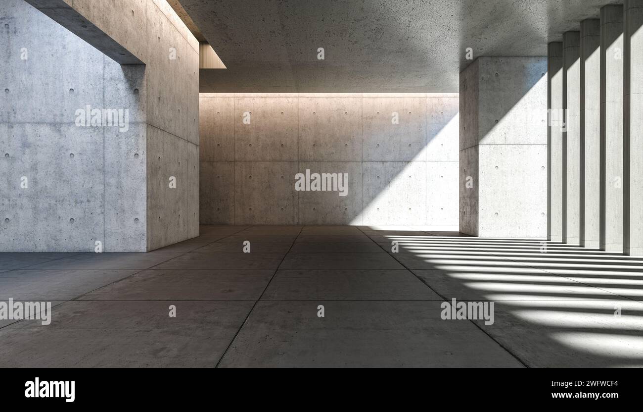 modern interior of a concrete space with light from outside. 3d render ...