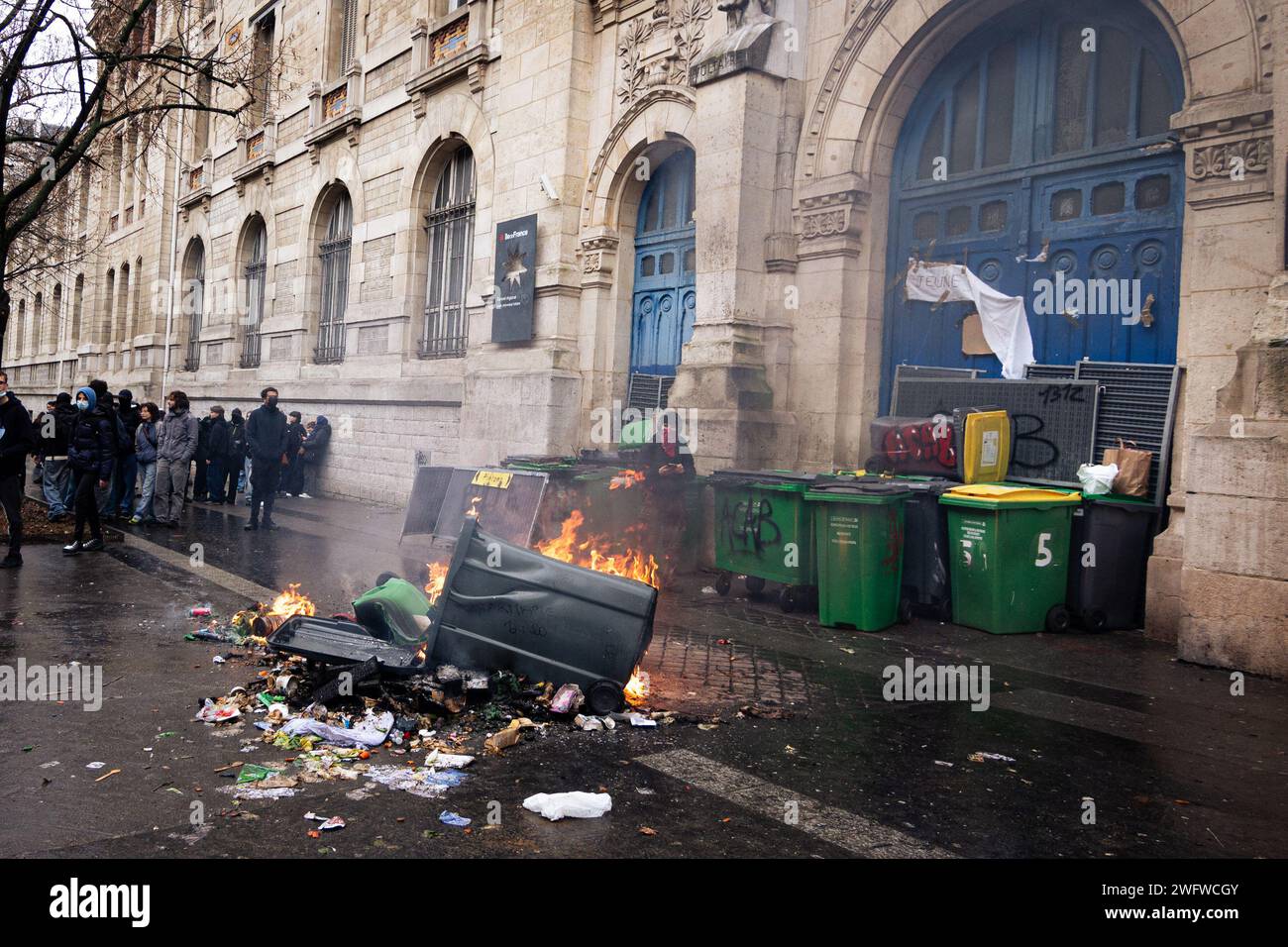 Paris, France. 01st Feb, 2024. The entrance of Voltaire High School is ...