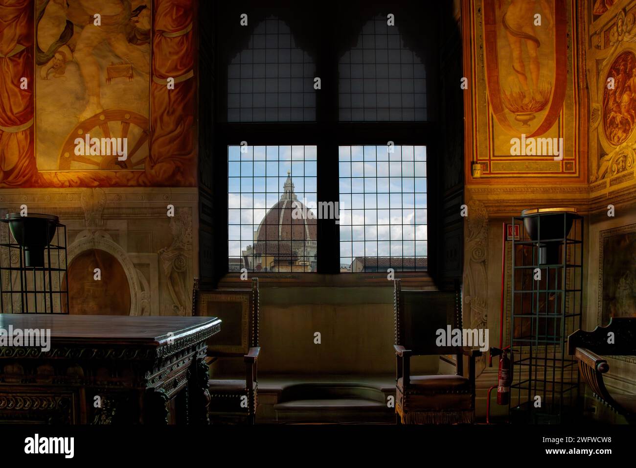 The Duomo seen through a window in the Apartments of the Priors inside ...