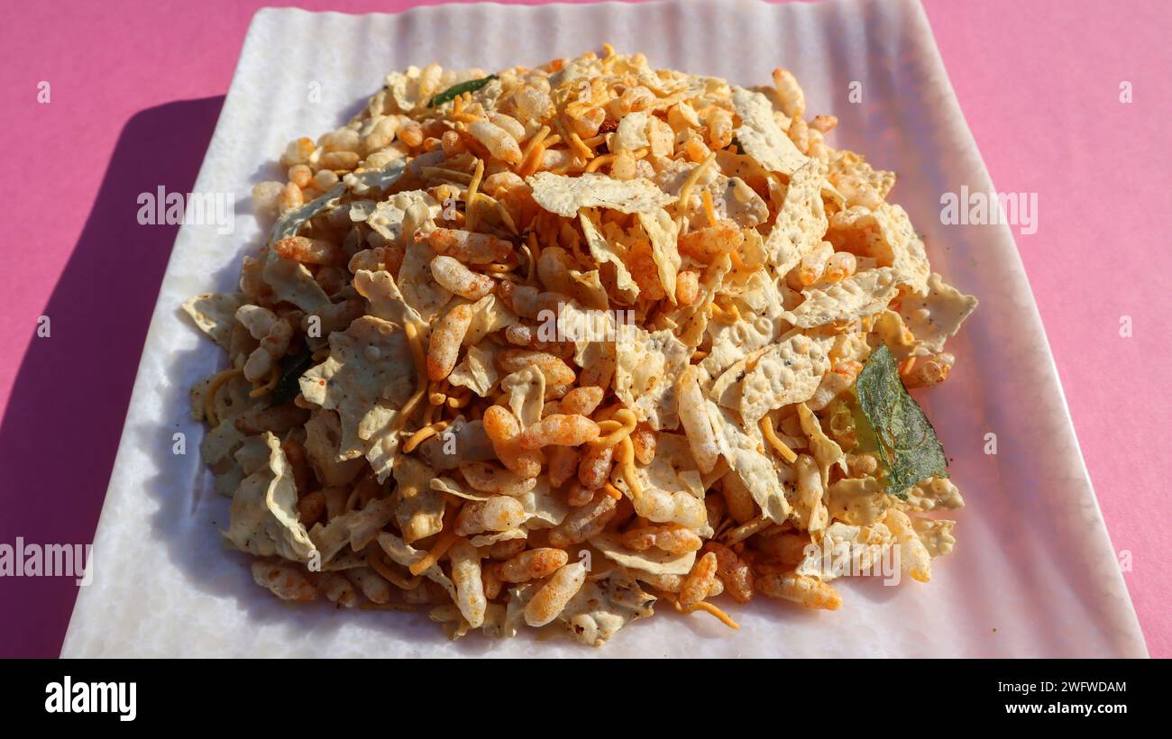 Crispy and crunchy Papad Mamra or Papad chavanu mixture of puffed rice ...