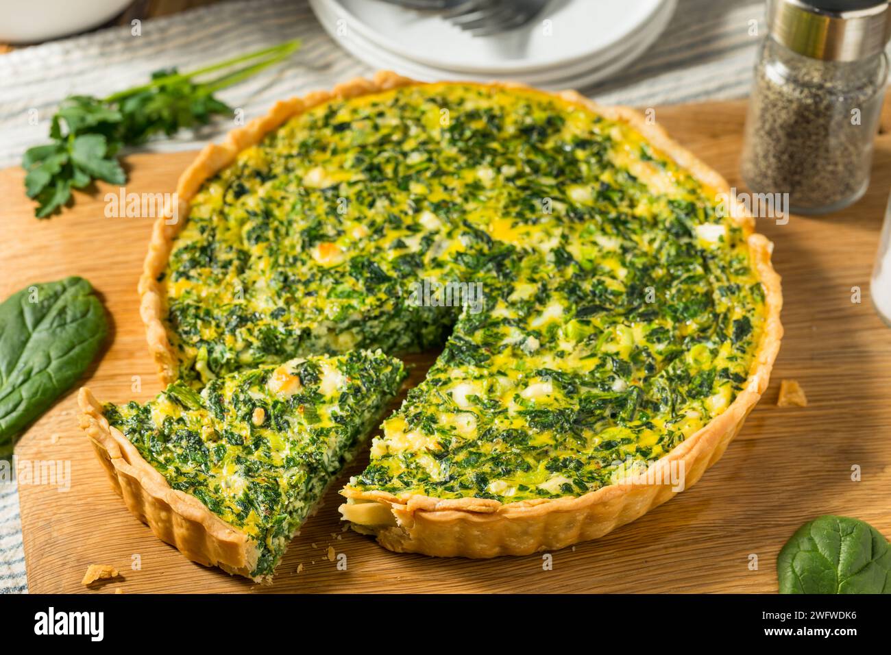 Homemade French Spinach Quiche Tart wtih Eggs and Feta Stock Photo - Alamy