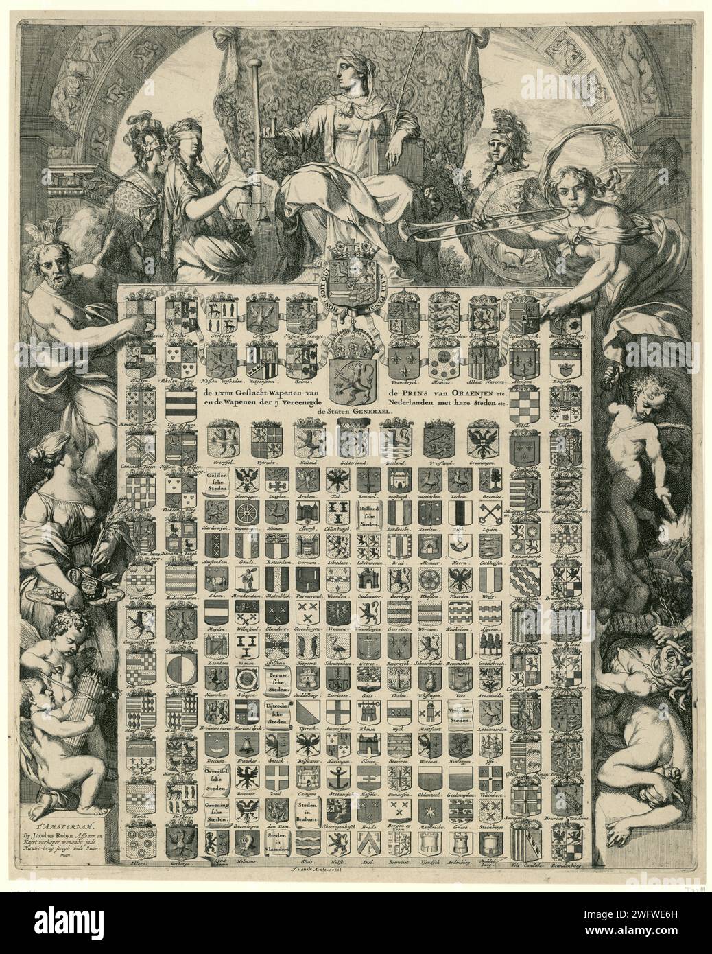 Gender weapons of Prince William III in an allegorical frame, Gerard de ...