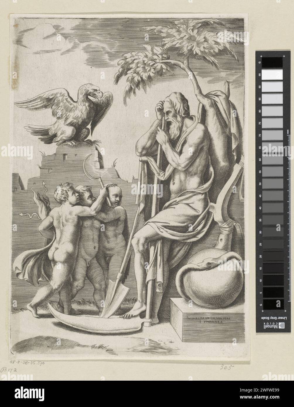 Tijd, Giulio Bonasone, After Giulio Romano, 1501 - 1580 print An old ...