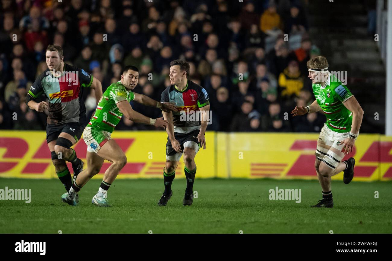Harlequins Jarrod Evans in action during Harlequins vs Leicester Tigers ...