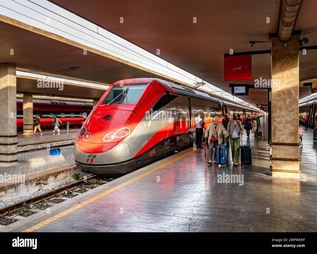 A Frecciarossa high-speed train,operated by Trenitalia at Florence Santa Maria Novella railway ...