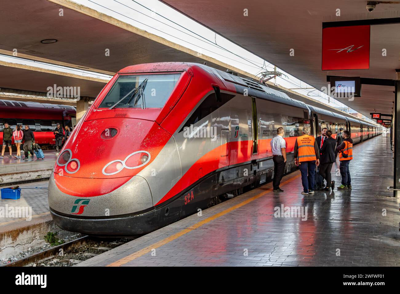A Frecciarossa high-speed train,operated by Trenitalia at Florence Santa Maria Novella railway ...