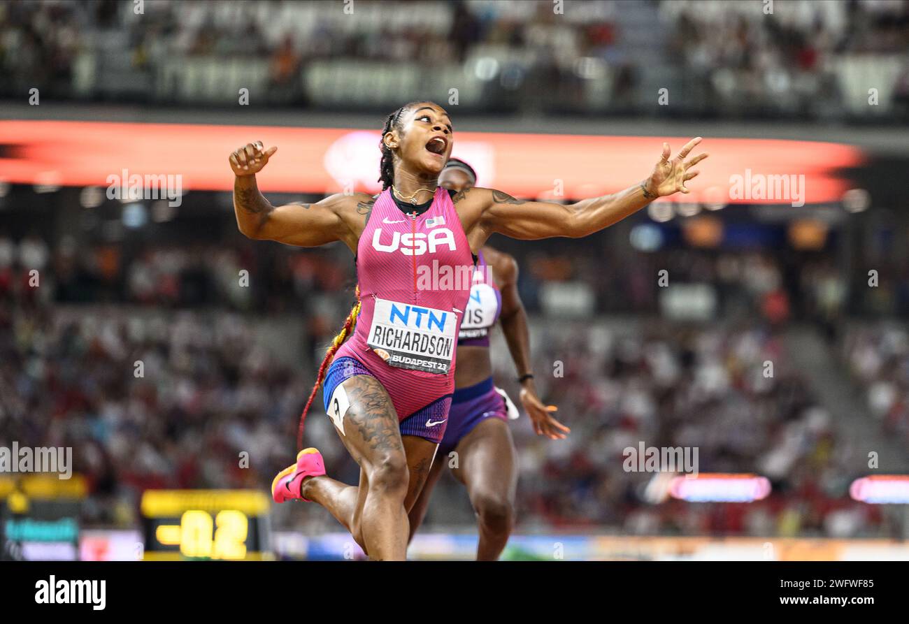 Sha'Carri RICHARDSON winning in the 100 meters at the World Athletics ...