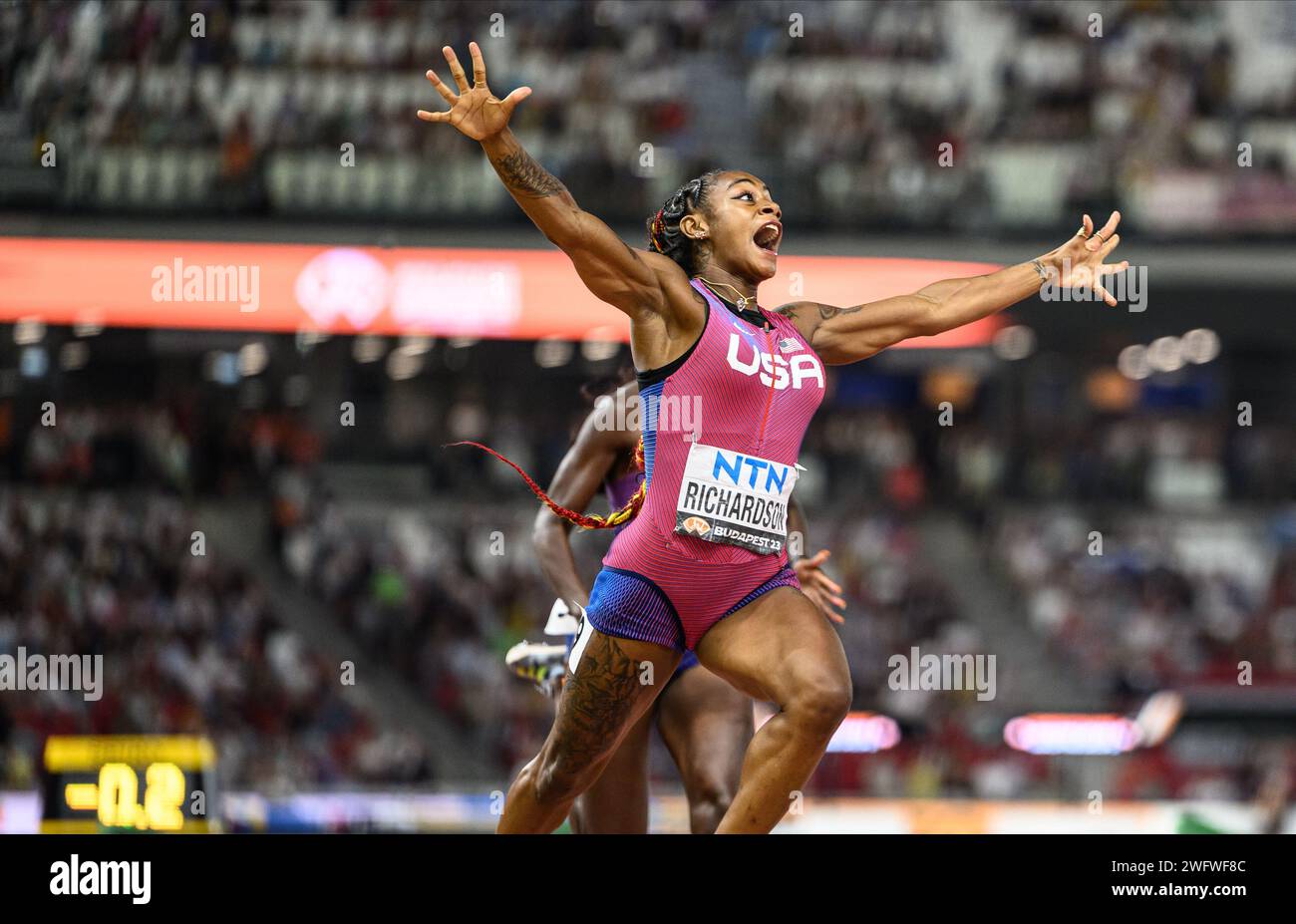Sha'Carri RICHARDSON winning in the 100 meters at the World Athletics ...