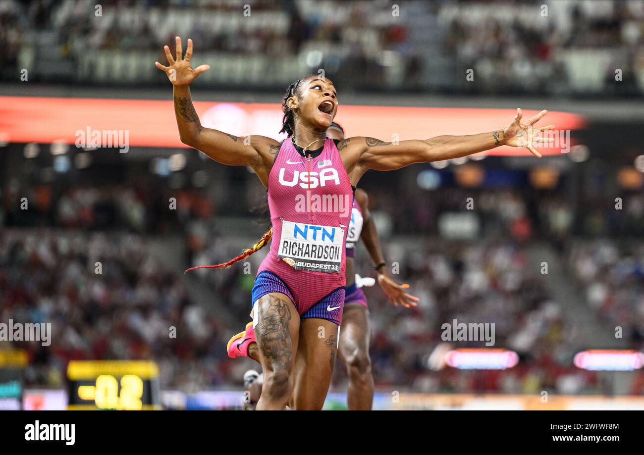Sha'Carri RICHARDSON winning in the 100 meters at the World Athletics ...