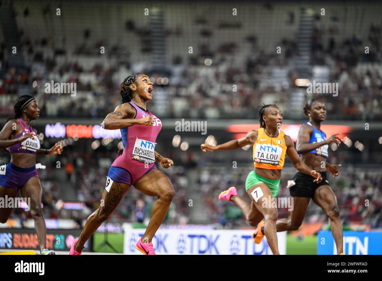 Sha'Carri RICHARDSON winning in the 100 meters at the World Athletics ...