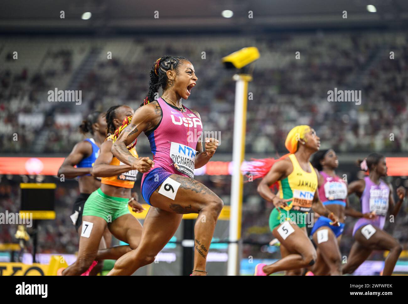 Sha'Carri RICHARDSON winning in the 100 meters at the World Athletics ...