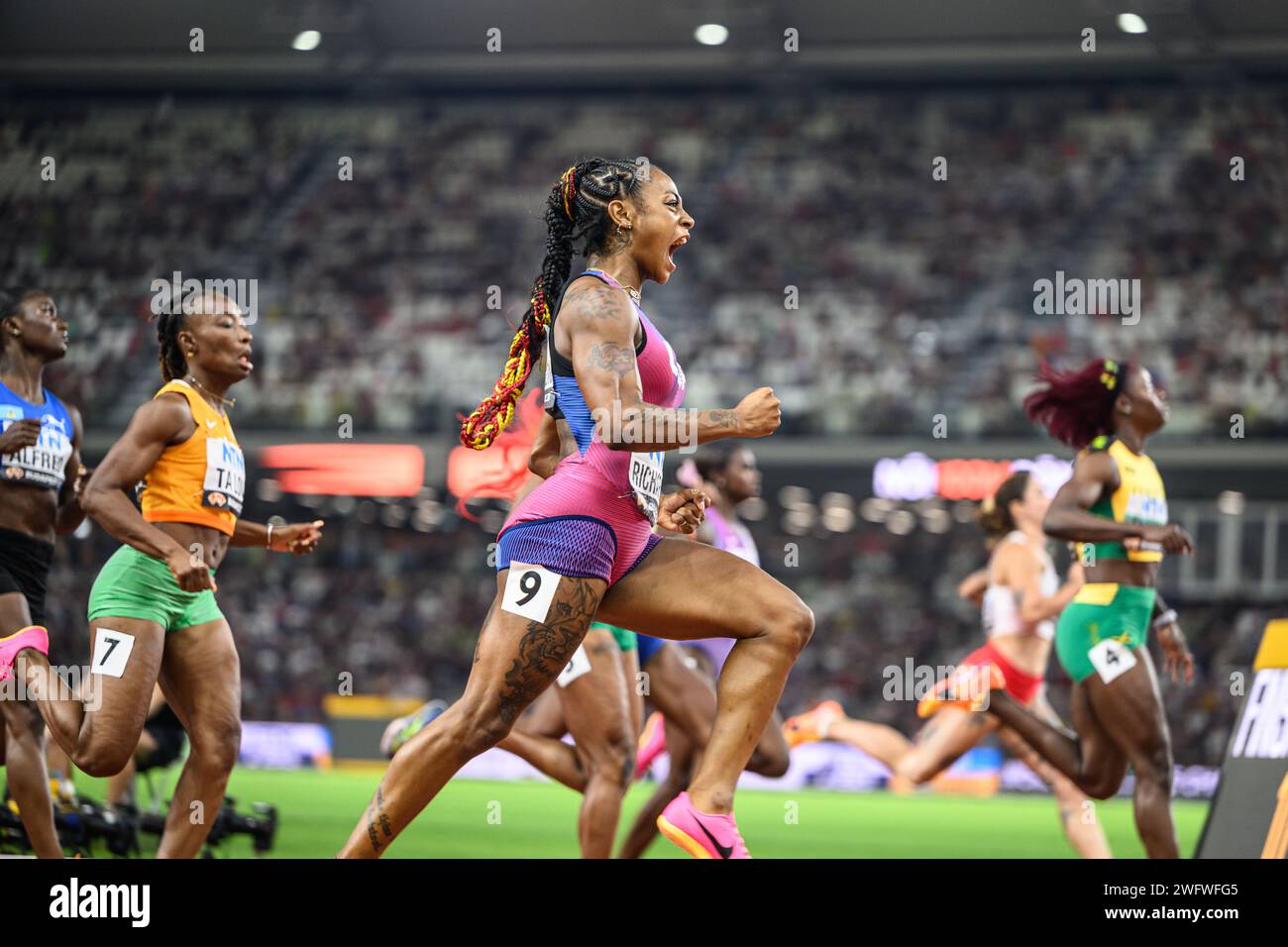 Sha'Carri RICHARDSON winning in the 100 meters at the World Athletics ...