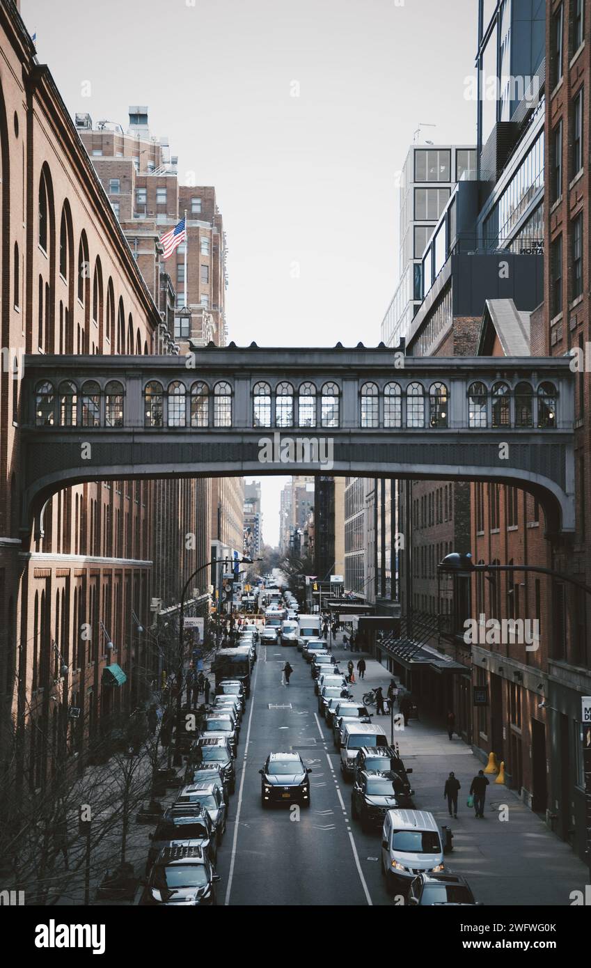 bridge between two Manhattan buildings in New York on February 16, 2020 ...