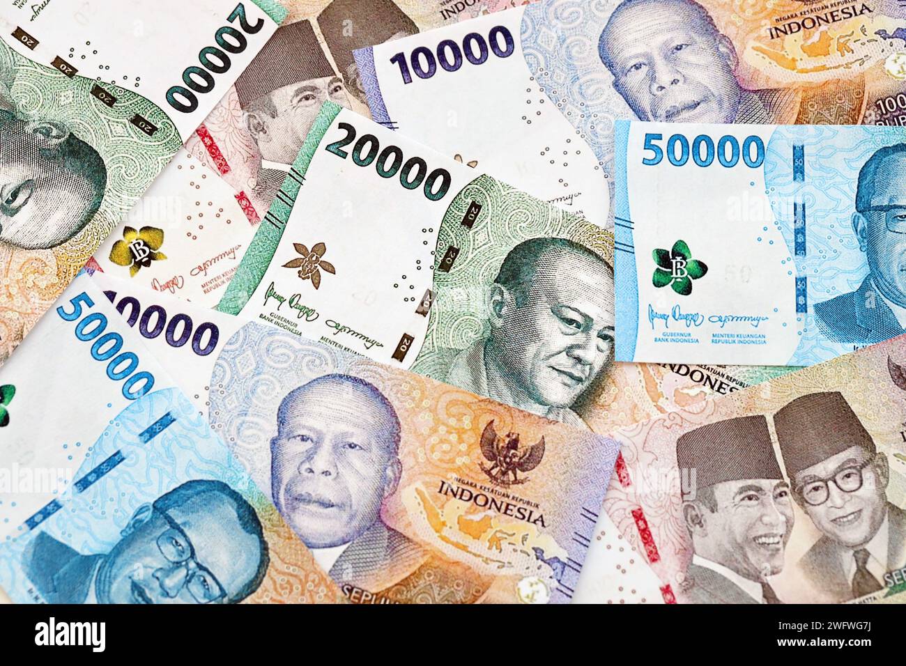 Background image of many indonesian rupiah money bills of new series ...