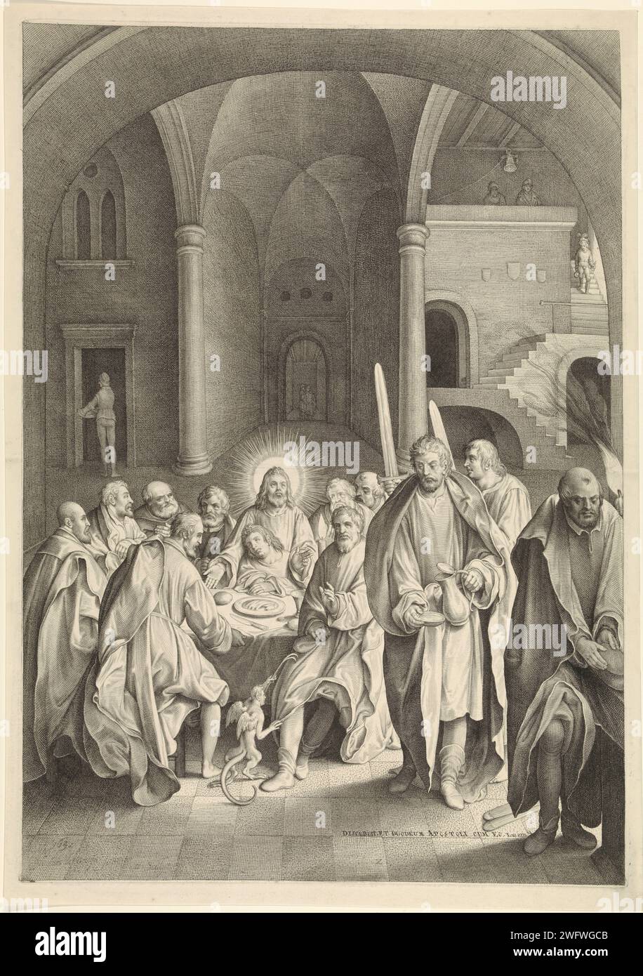 Last Supper, Nicolaes de Bruyn, 1632 print Christ and his students ...
