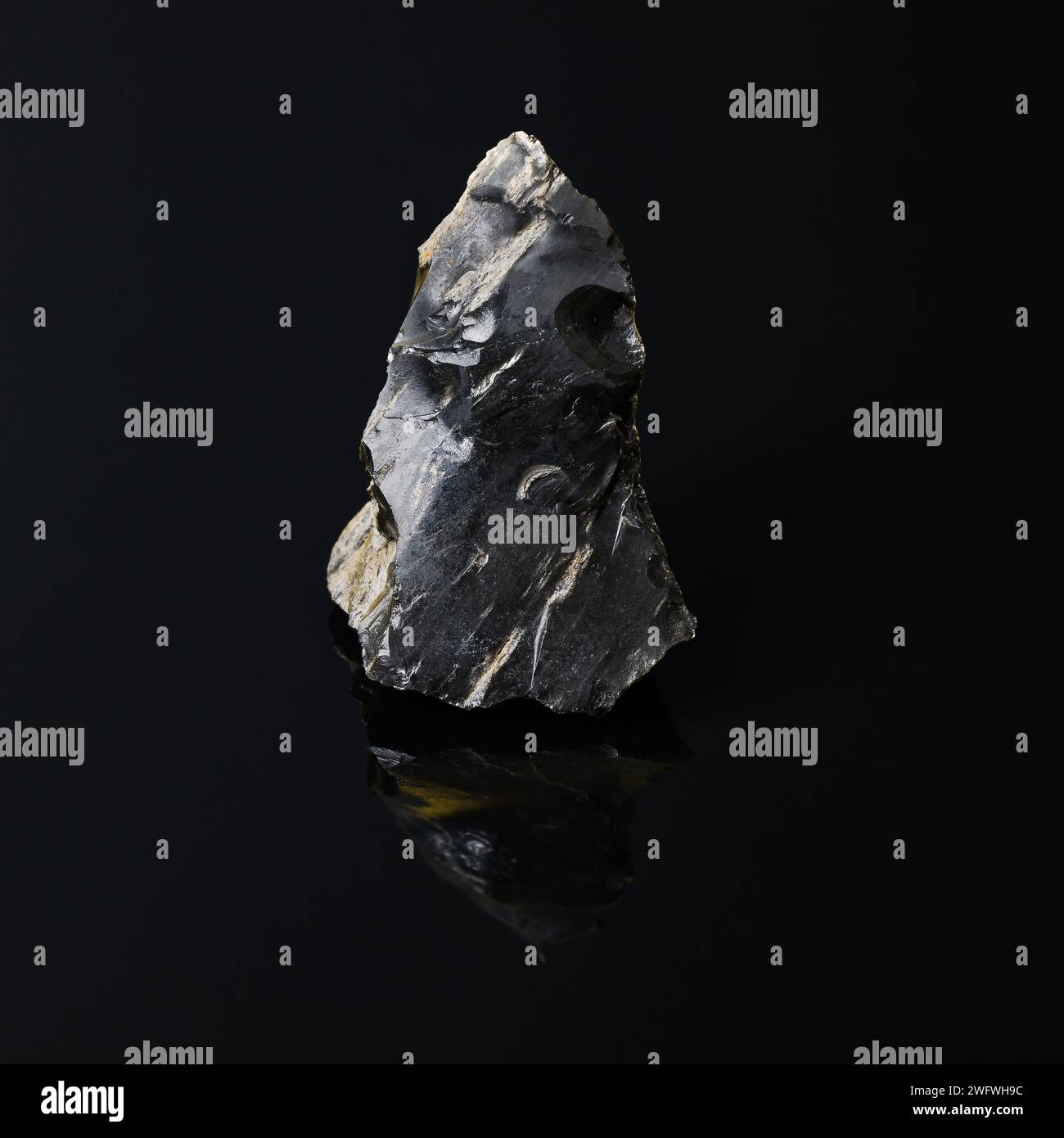 Piece of black obsidian rock with reflection, also known as dragon ...