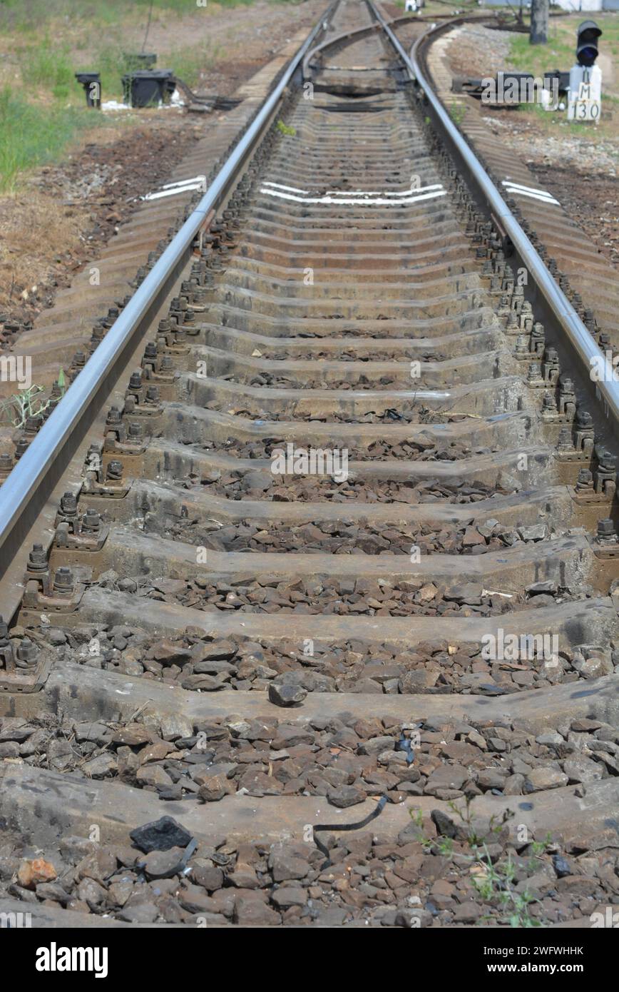 Railway tracks, electric lines, metal rails on which electric trains ...