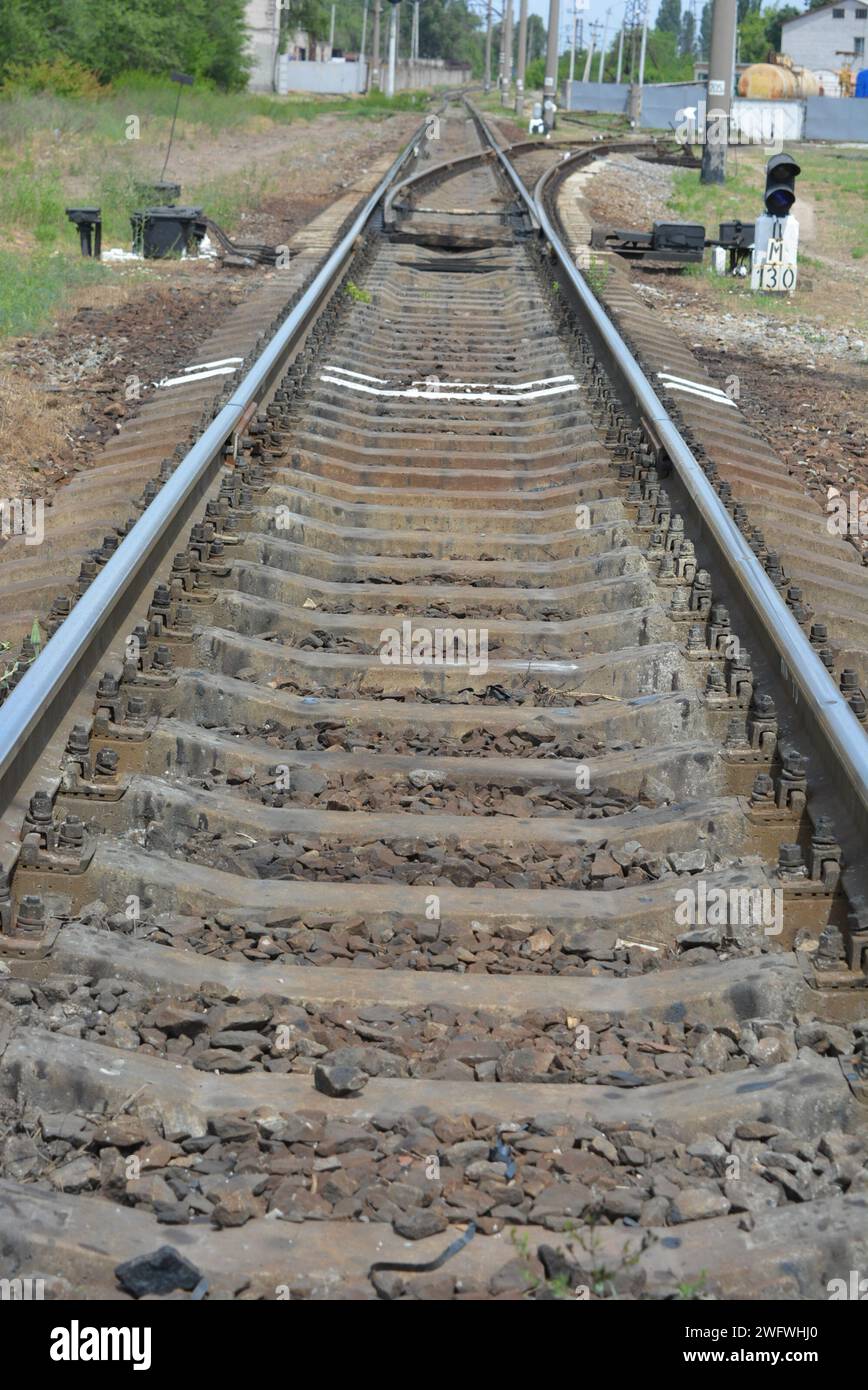 Railway tracks, electric lines, metal rails on which electric trains ...