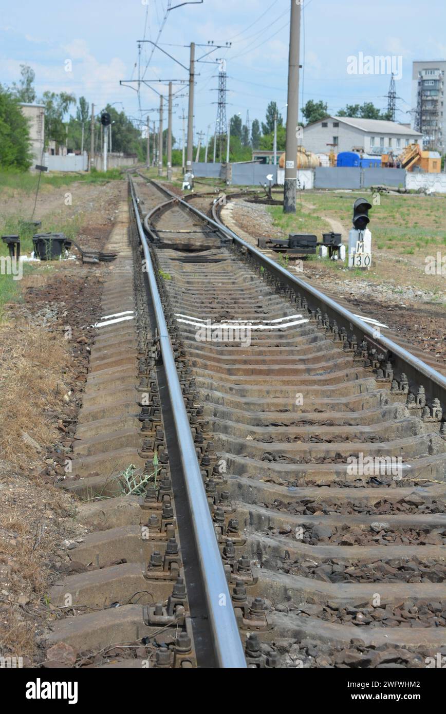 Railway tracks, electric lines, metal rails on which electric trains ...