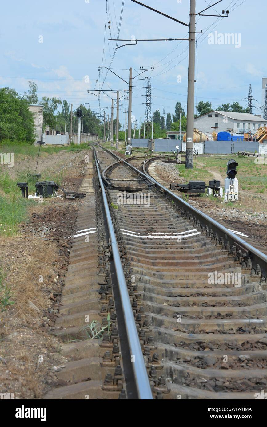 Railway tracks, electric lines, metal rails on which electric trains ...