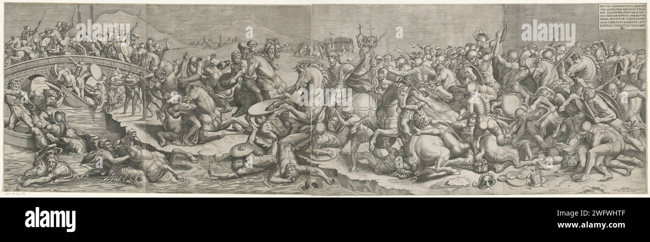 Battle of the Milvian bridge, 1500 - 1599 print Battle scene in a ...