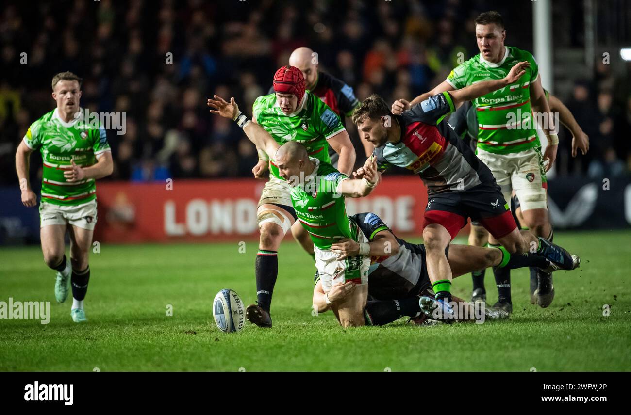 Leicester Tigers Mike Brown in action during Harlequins vs Leicester ...
