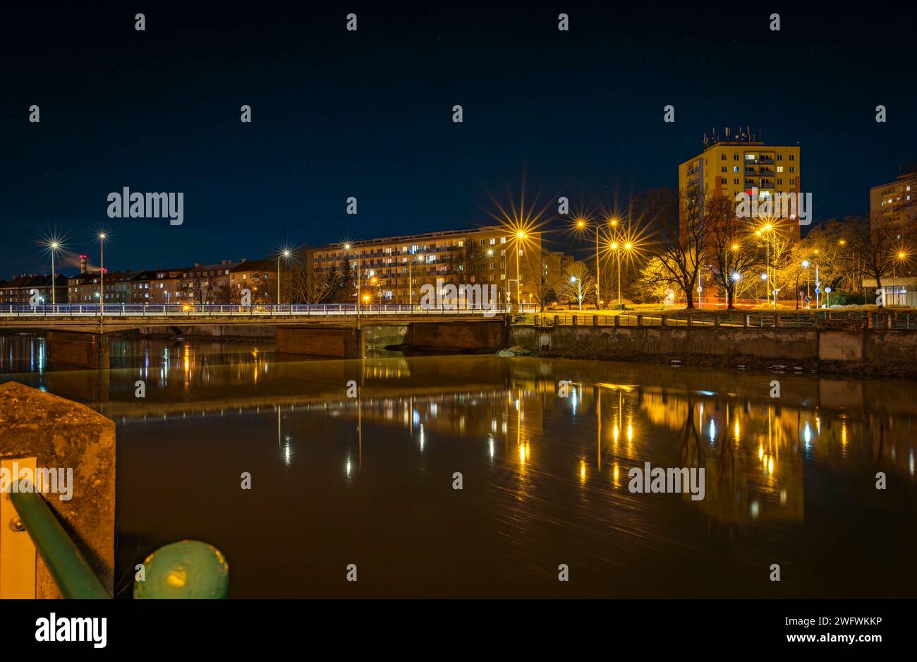 River Becva in winter without snow color evening in Prerov CZ 01 24 ...