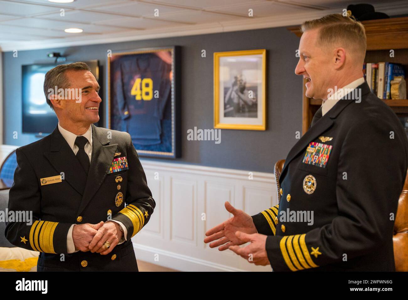 Vice Adm. Doug Perry, commander, U.S. 2nd Fleet, speaks with Capt. Rick ...