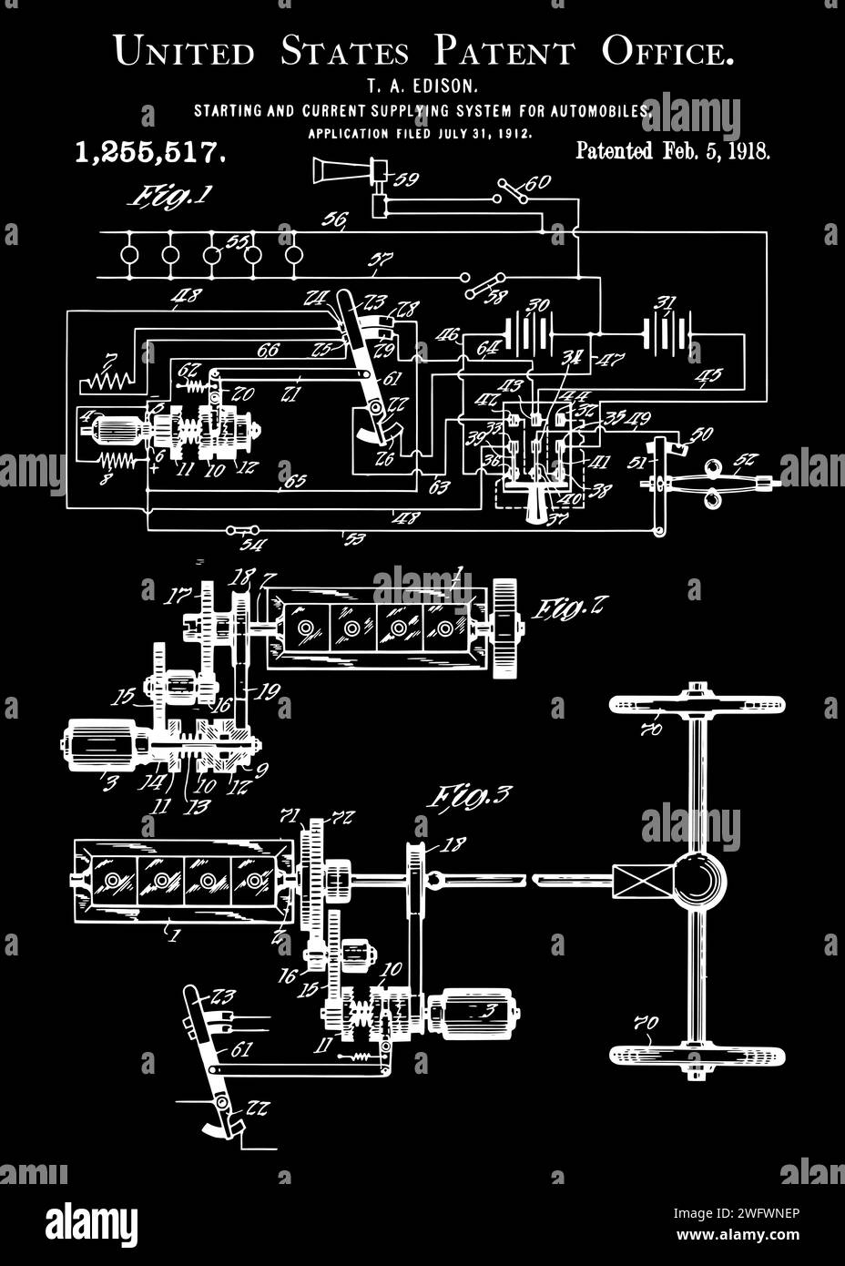 Thomas Edison, Starting and current supplying system for automobiles ...