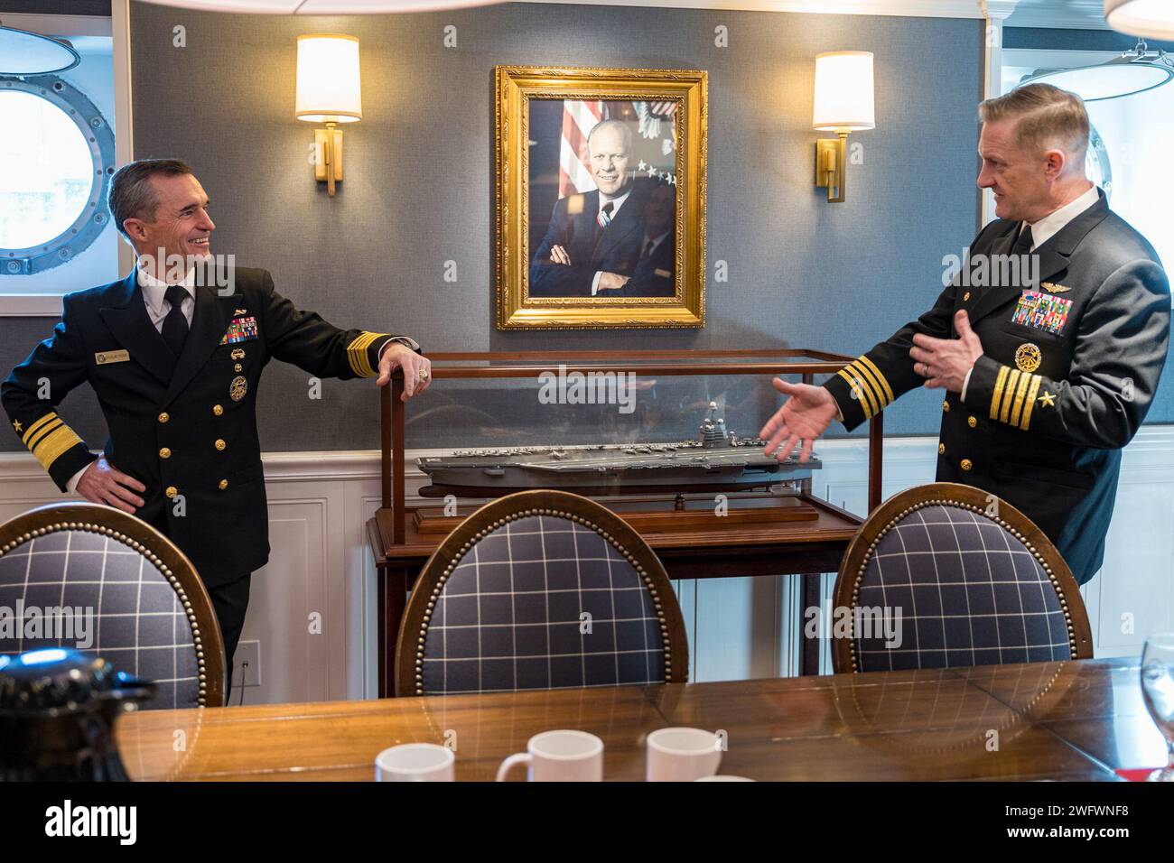 Vice Adm. Doug Perry, commander, U.S. 2nd Fleet, speaks with Capt. Rick ...