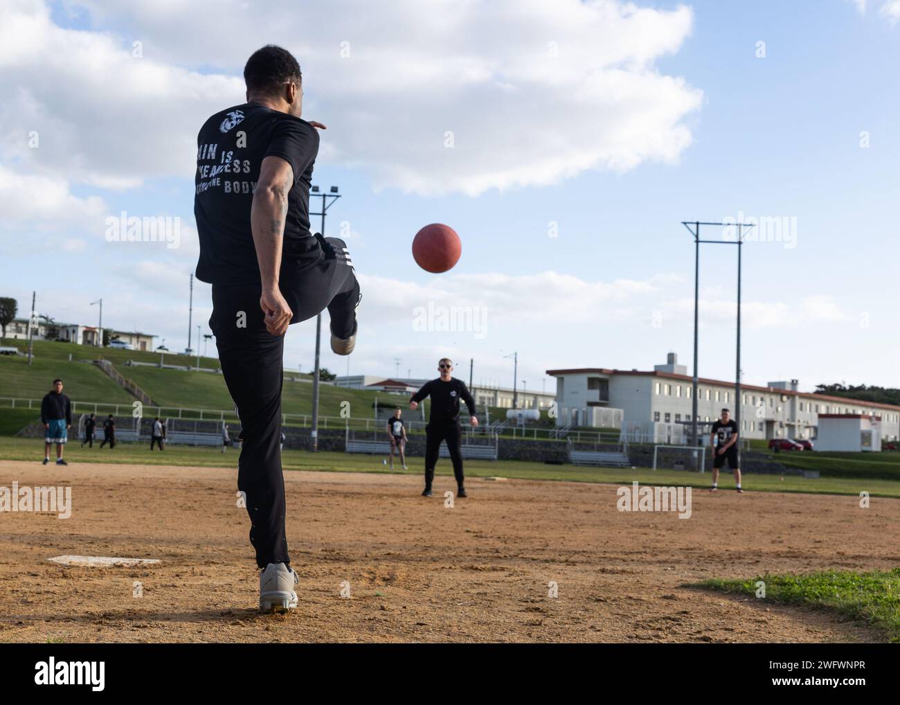 U.S. Marine Corps Cpl. Caylon Randle plays as a kicker during a ...