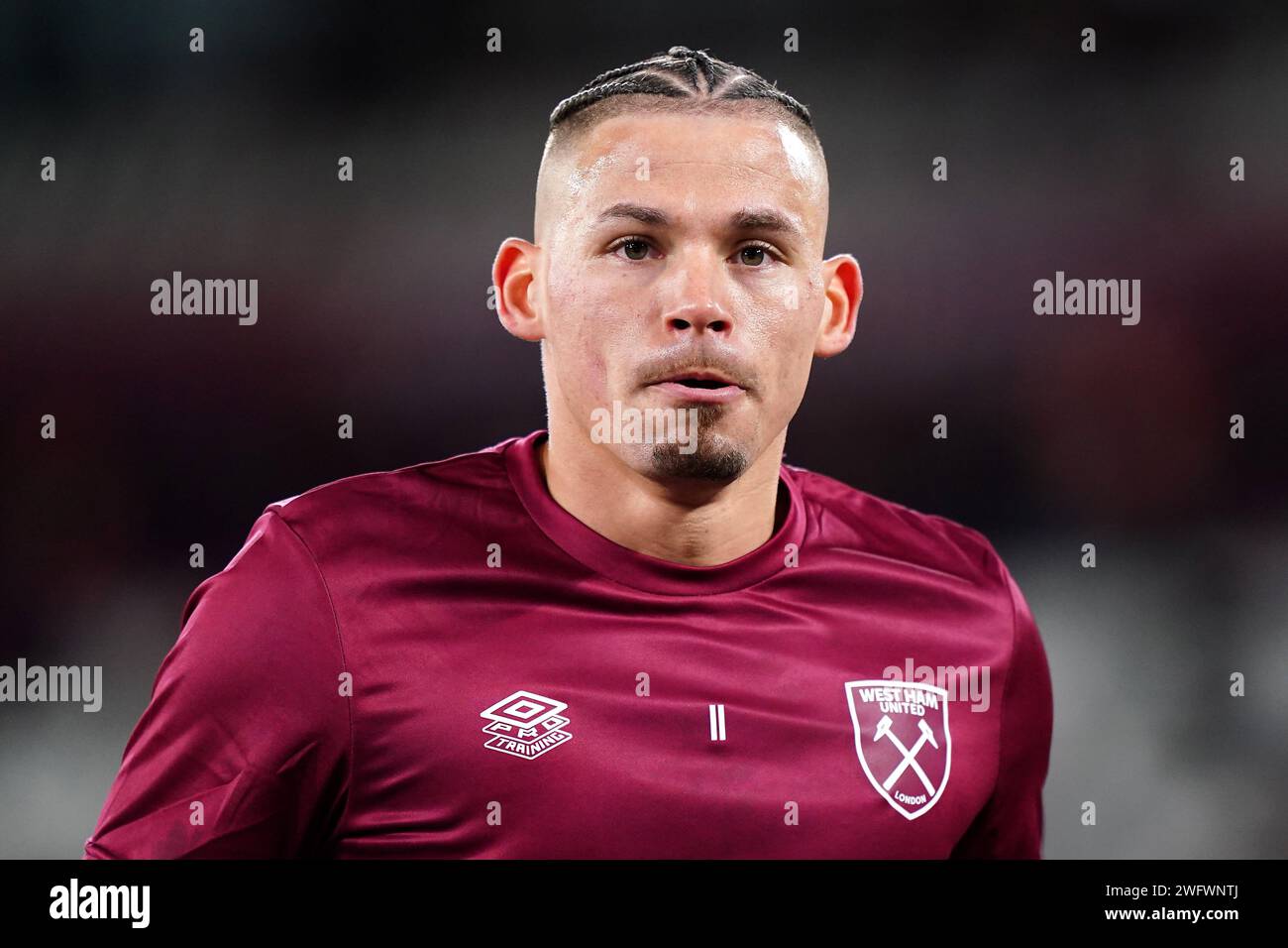 West Ham United's Kalvin Phillips warming up prior to kick-off before ...